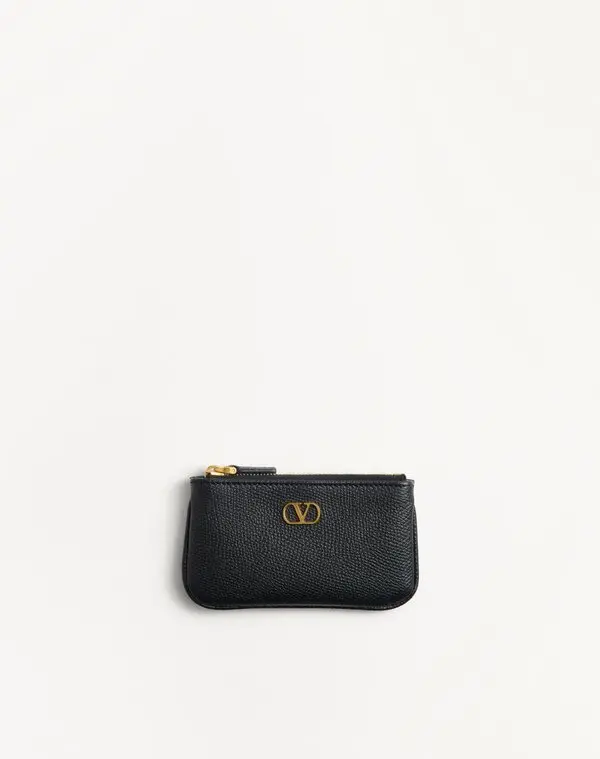 Valentino Garavani Vlogo Signature Grainy Calfskin Key Ring - Black