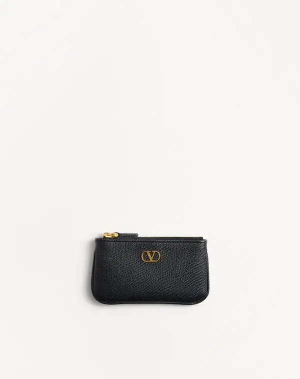 Valentino Garavani Vlogo Signature Grainy Calfskin Key Ring - Black