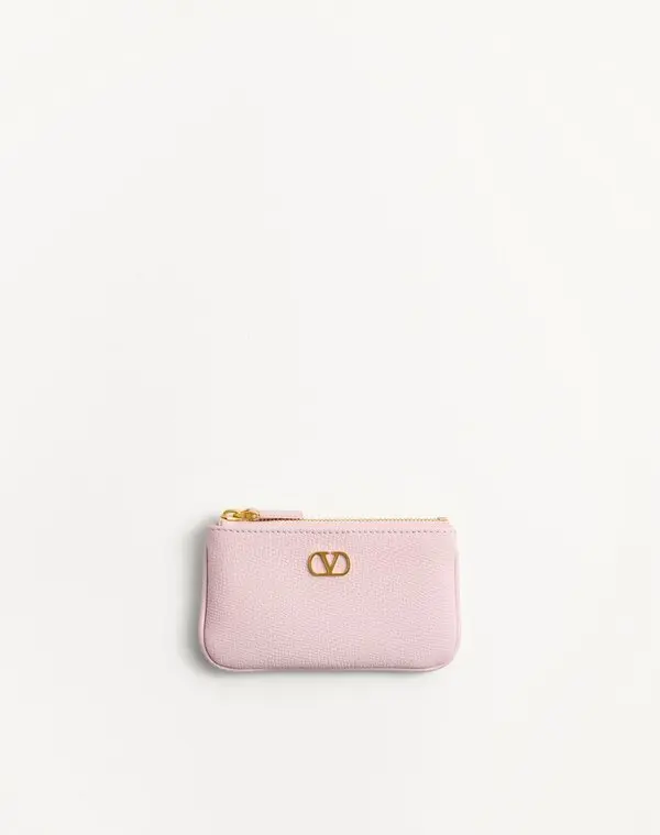 Valentino Garavani Vlogo Signature Grainy Calfskin Key Ring - Rose Quartz