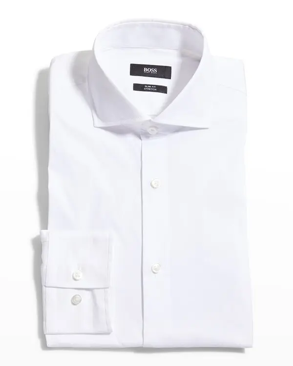 BOSS Jason Basic Slim-fit Solid Stretch Dress Shirt - White