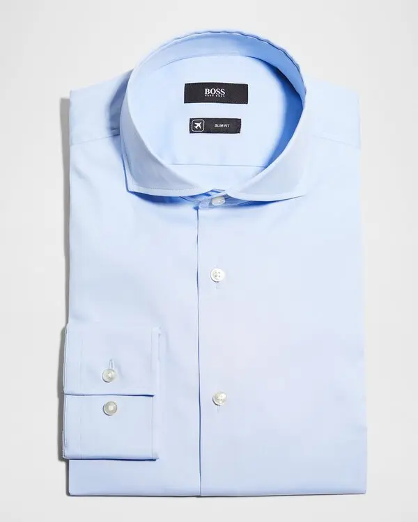 BOSS Basic Solid Long-sleeve Dress Shirt - Blue
