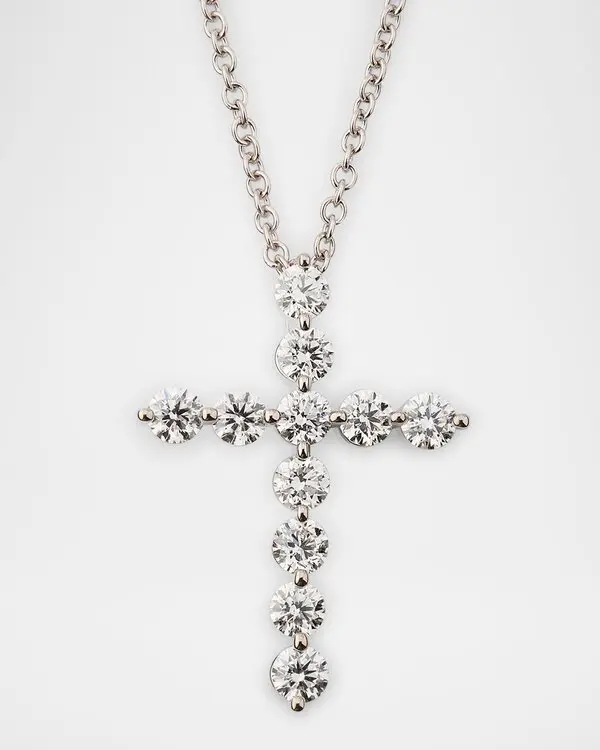 Neiman Marcus 18k White Gold Diamond Cross Pendant Necklace - Clear