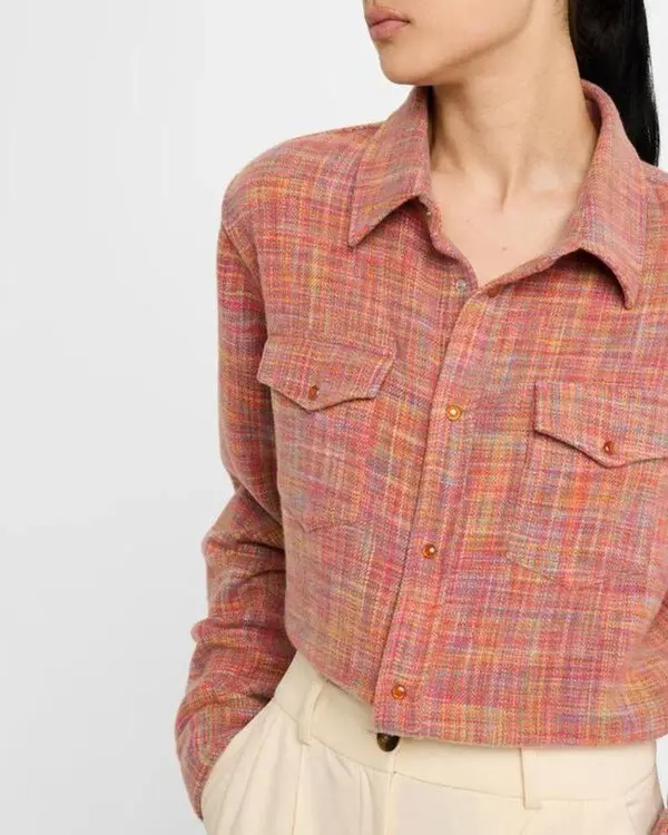 GOD & APOS;S TRUE CASHMERE God's True Cashmere Flower Spacedye Tartan Cashmere Shirt Jacket - Red