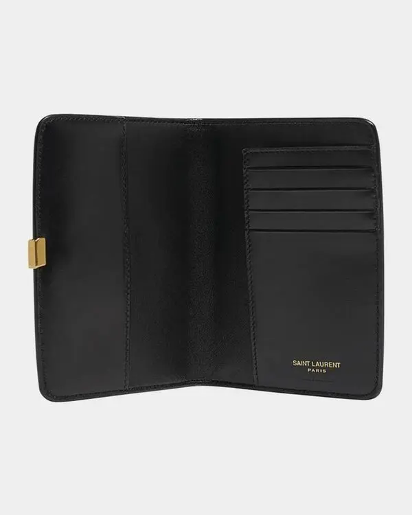 Saint Laurent Passport Holder In Calfskin - Nero