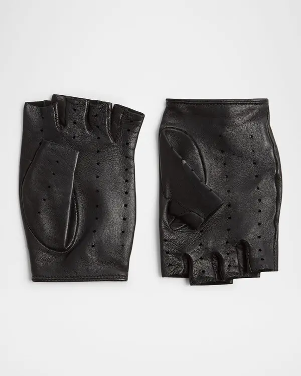 Valentino Garavani Vlogo Signature Leather Fingerless Gloves - 9mg Testa Di Moro Marrone Oro