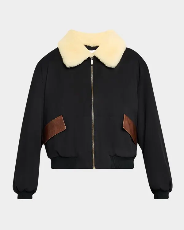 FRAME Mixed Leather Bomber Jacket
