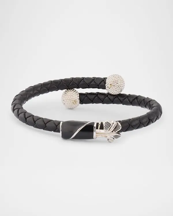 JAN LESLIE Braided Leather Bracelet With Enamel And Sterling Silver - Black