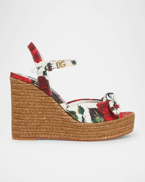 Dolce & Gabbana Lolita Floral Wedge Espadrille Sandals - Multi