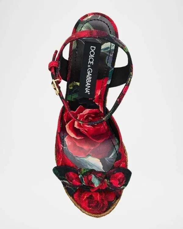 Dolce & Gabbana Lolita Floral Wedge Espadrille Sandals - Multi