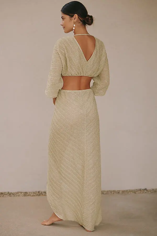 green emerald velvet dress Halley Sleeveless Maxi Dress with Detach Chain in Turquoise XS