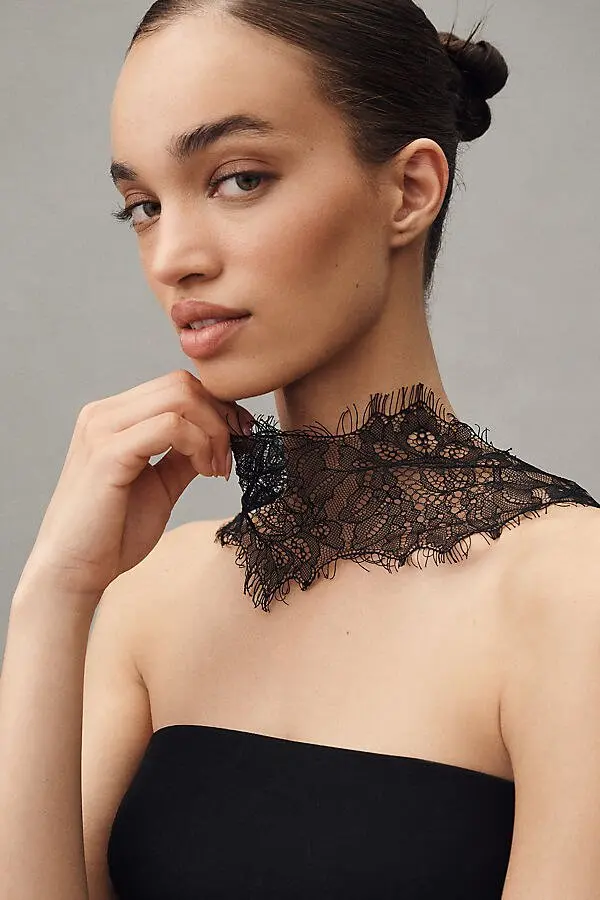 A.B. ELLIE Wide Lace Neck Tie - Black