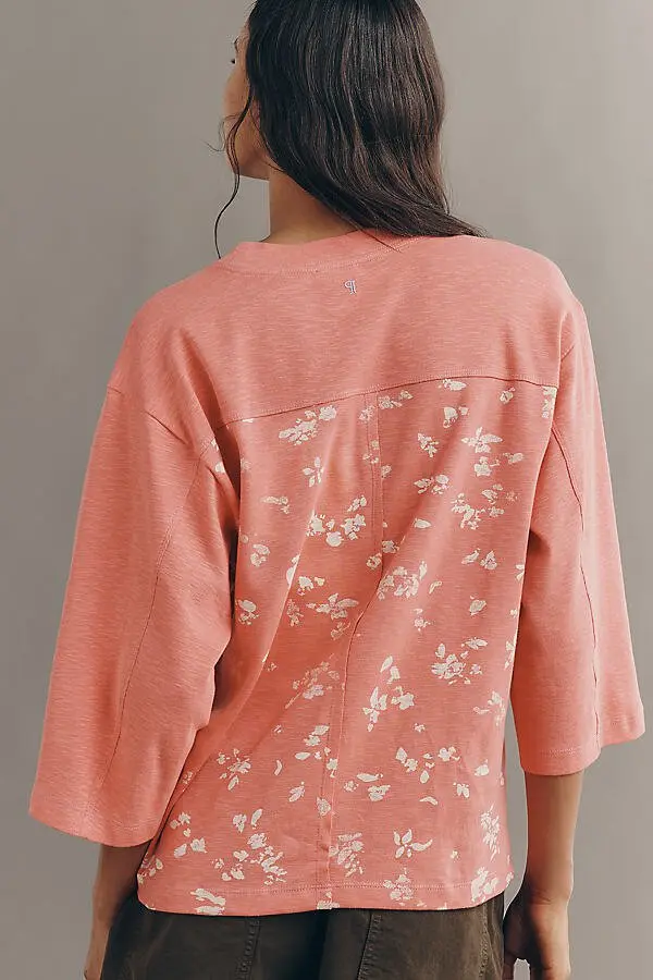 PILCRO 3/4 Sleeve Varsity T-shirt - Red Floral