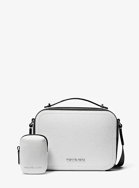 Michael Kors Hudson Pebbled Leather Crossbody Bag In White - 76