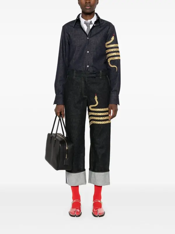 Thom Browne Snake-embroidered Chino Jeans