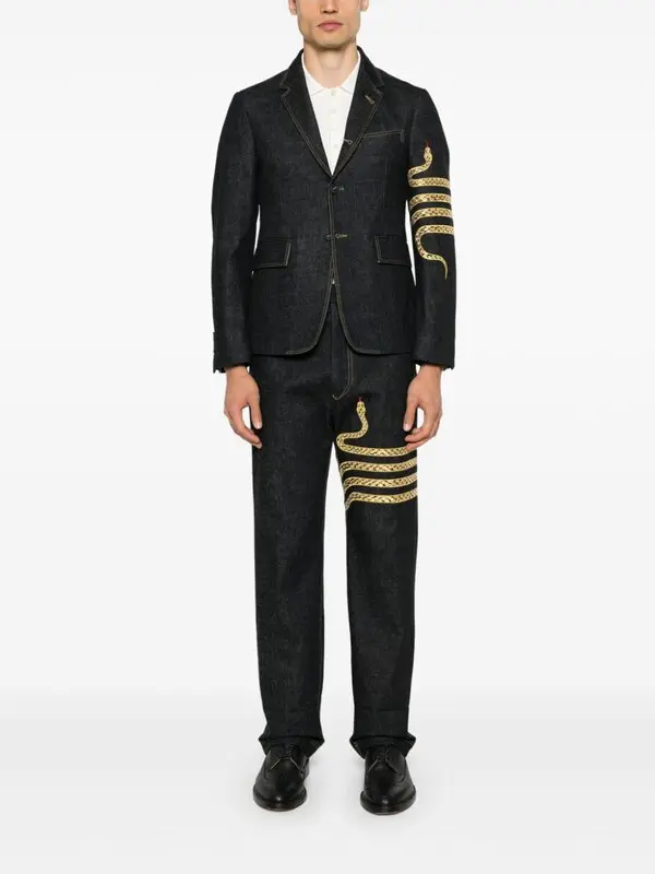 Thom Browne 4-bar Snake-embroidered Denim Blazer
