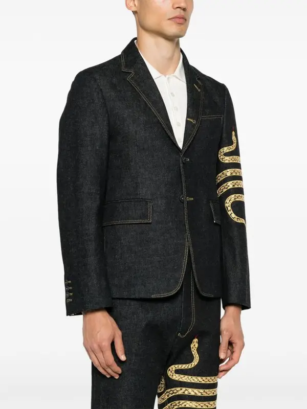 Thom Browne 4-bar Snake-embroidered Denim Blazer