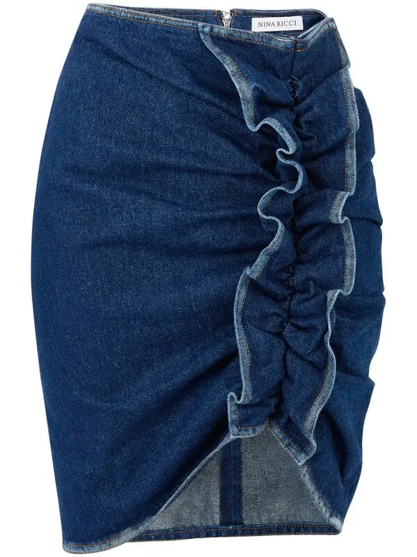 Nina Ricci Draped Denim Skirt - Blue