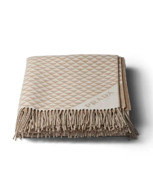 Prada Symbole Double Cashmere And Wool Throw - Neutral