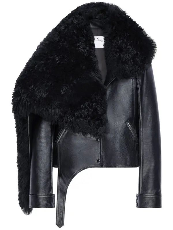 COURREGES Shearling-collar Leather Jacket - Black