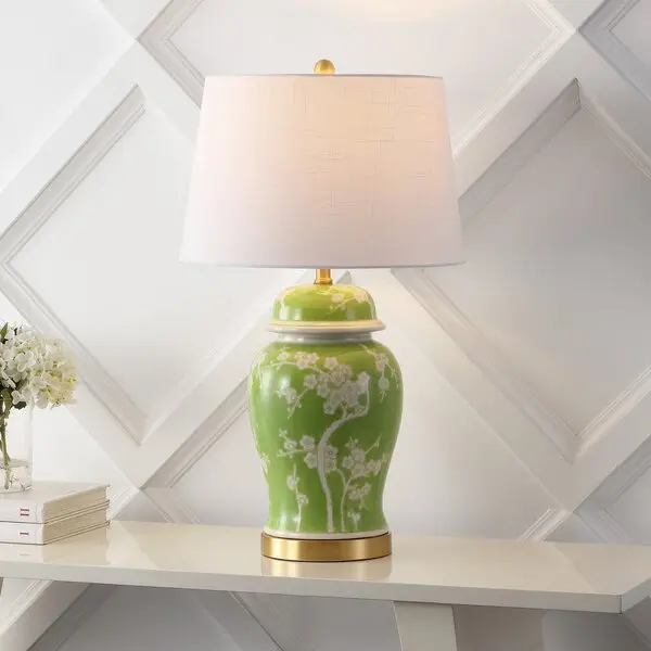 JONATHAN Y Gracie 29.5" Traditional Cottage Ceramic/metal Ginger Jar Led Table Lamp - Green/white