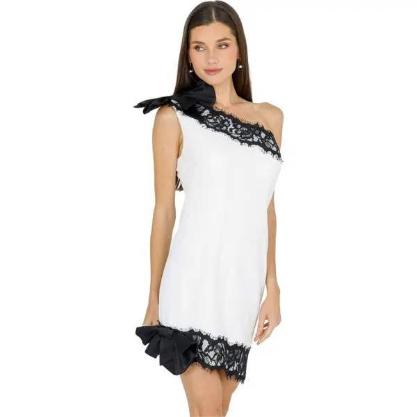 AKALIA Zeena One Shoulder Lace Mini Dress - Black