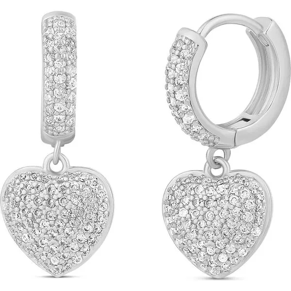 SHYMI Pavé Dangling Heart Huggie Hoop Earrings - Silver