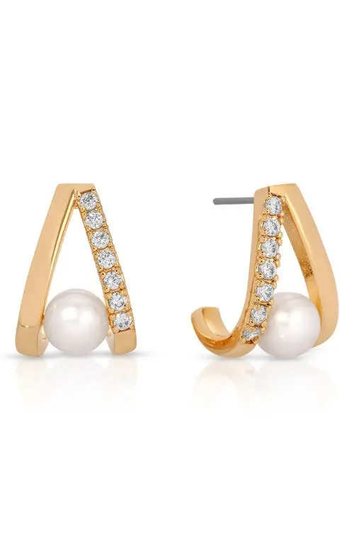 Ettika Freshwater Pearl And Zirconia Drop Earrings - Gold