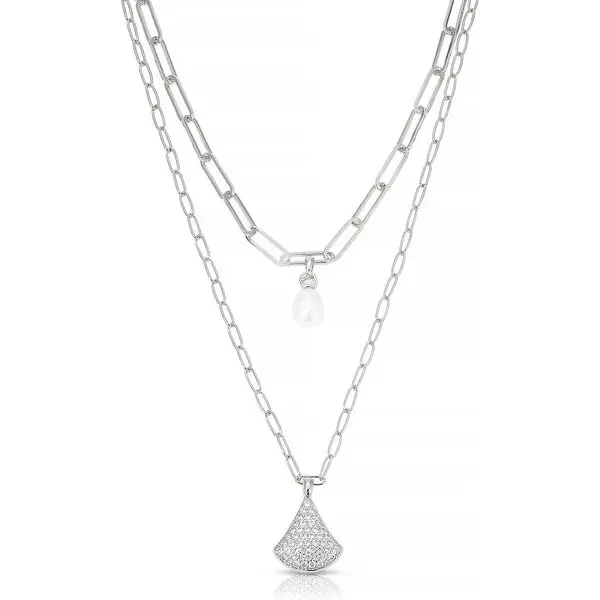 Ettika Layered Teardrop And Pearl Necklace - Silver