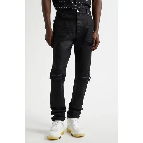 Amiri Mx1 Leather Patched Waxed Jeans - Black