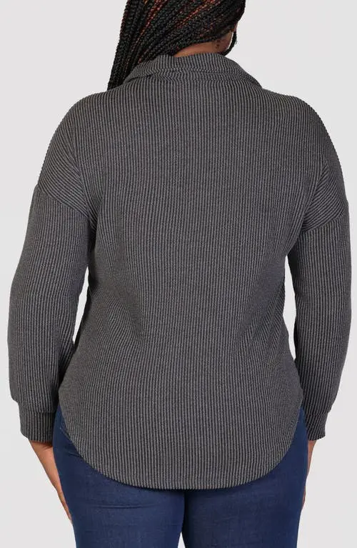 24SEVEN COMFORT APPAREL Textured Stripe Knit Button-up Shirt