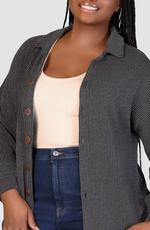 24SEVEN COMFORT APPAREL Textured Stripe Knit Button-up Shirt
