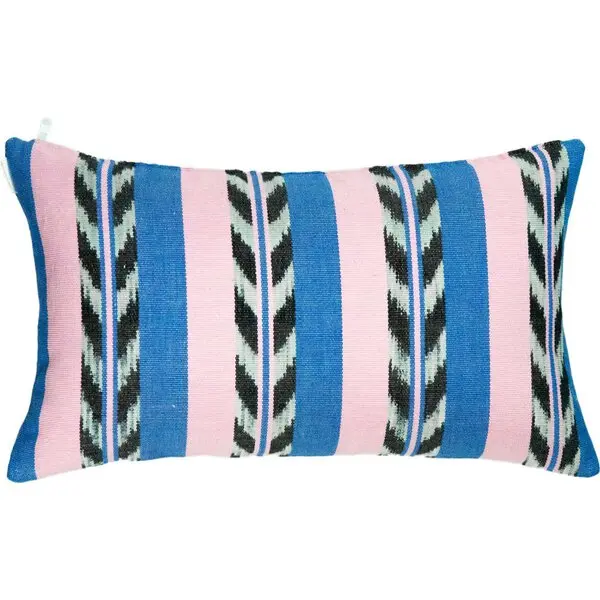 ARCHIVE NEW YORK Palm Ikat Striped Pink And Blue Handwoven Cotton Rectangle Pillow - Blue And Pink