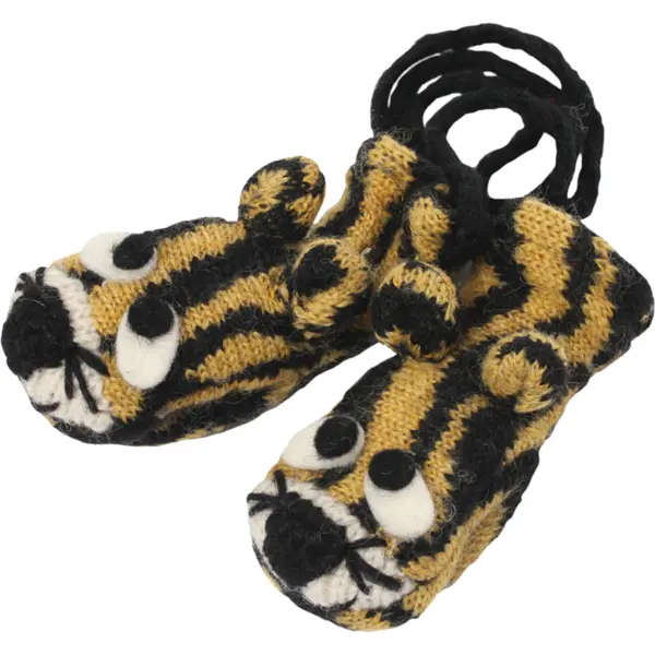NIRVANNA DESIGNS Tiger Knitted Mittens - Brown
