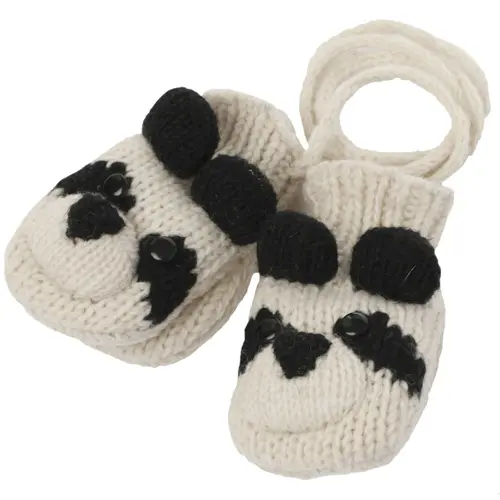 NIRVANNA DESIGNS Panda Knitted Mittens - White