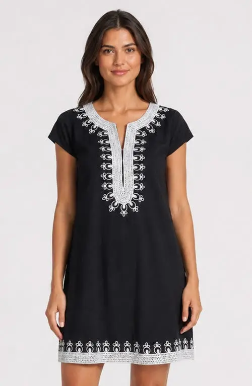 Calypso St. Barth Rowena Tunic Dress With Embroidered Neckline - Black