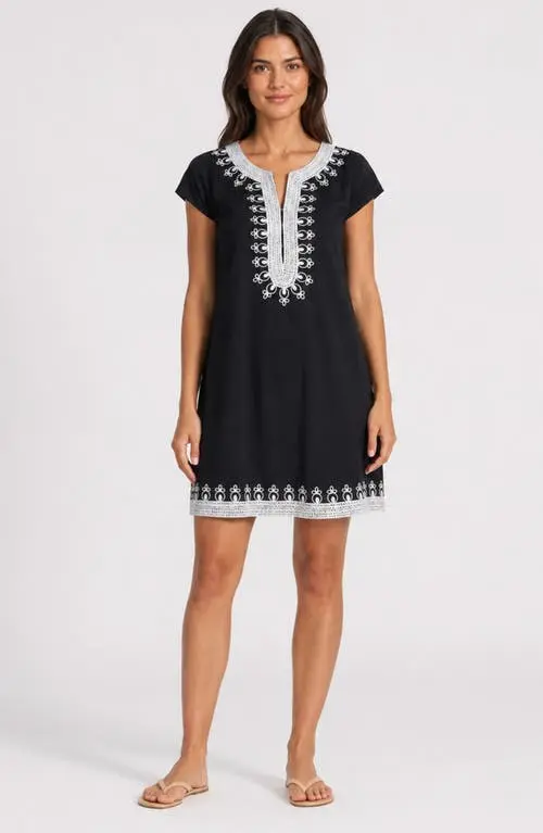 Calypso St. Barth Rowena Tunic Dress With Embroidered Neckline - Black