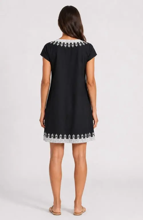 Calypso St. Barth Rowena Tunic Dress With Embroidered Neckline - Black