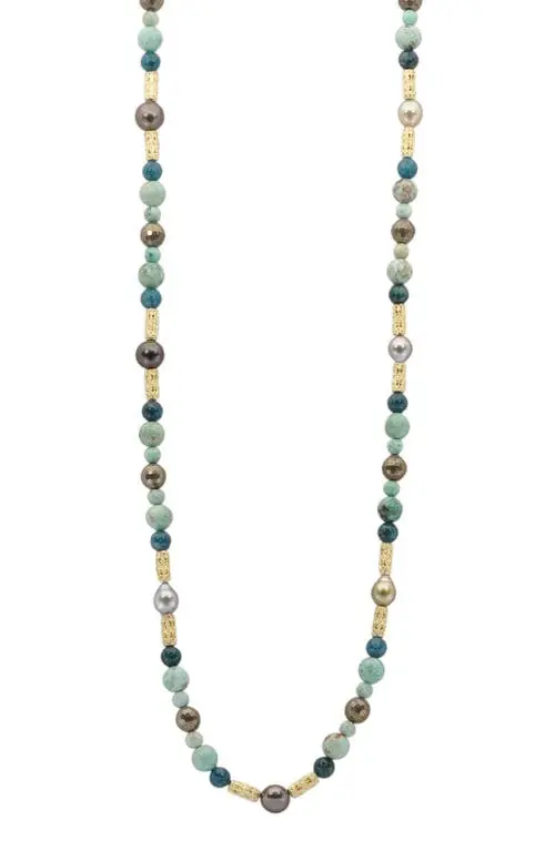 Armenta Tahitian Pearl And Turquoise Necklace - Yellow Gold