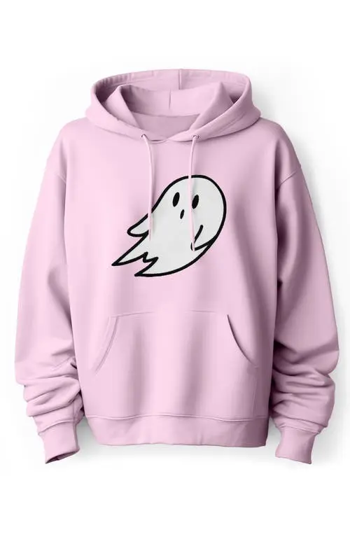 DALIX Giant Ghost Fleece Hoodie - Light Pink