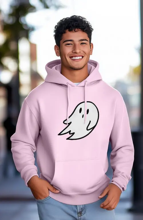 DALIX Giant Ghost Fleece Hoodie - Light Pink