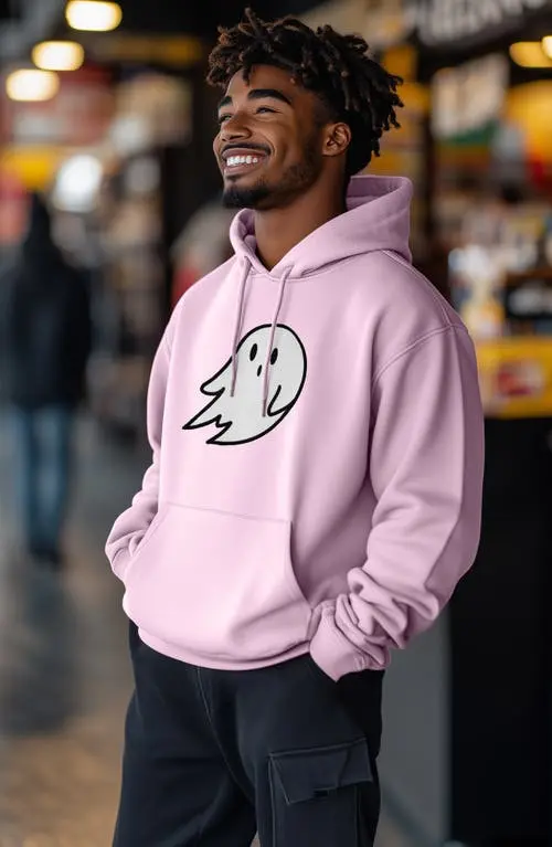 DALIX Giant Ghost Fleece Hoodie - Light Pink