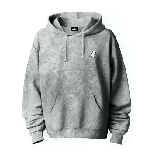 DALIX Ghost Embroidered Mineral Wash Hoodie - Gray