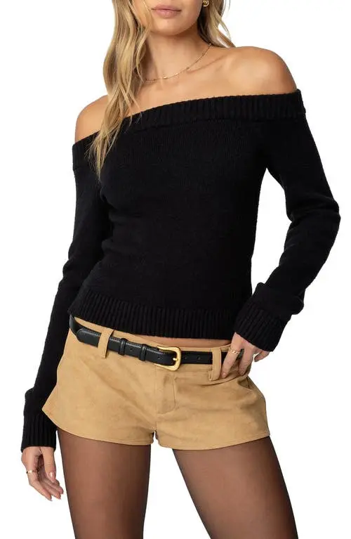 EDIKTED Elona Off-the-shoulder Knit Top - Black