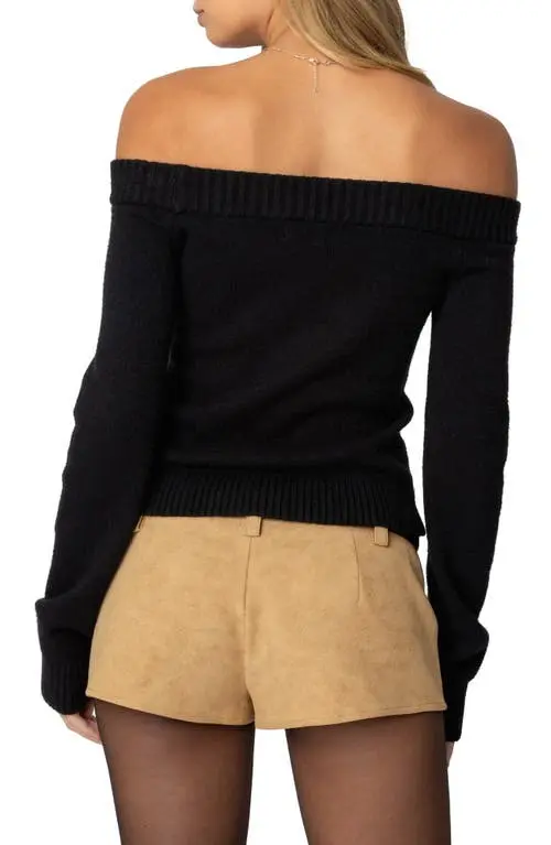 EDIKTED Elona Off-the-shoulder Knit Top - Black