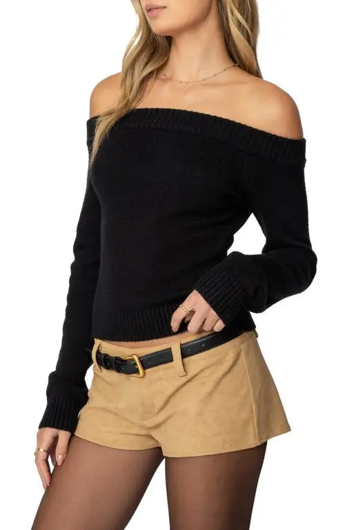 EDIKTED Elona Off-the-shoulder Knit Top - Black