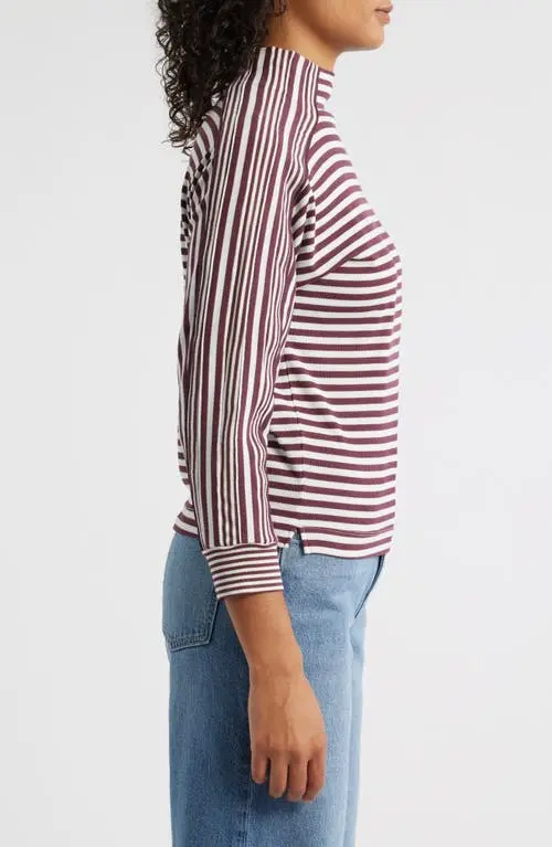 Wit & Wisdom Stripe Mock Neck Rib Top - Wild Plum/off White