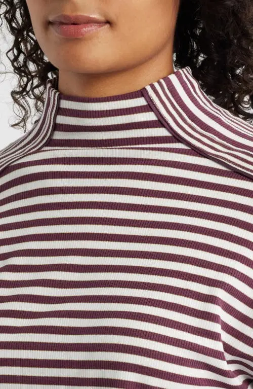 Wit & Wisdom Stripe Mock Neck Rib Top - Wild Plum/off White