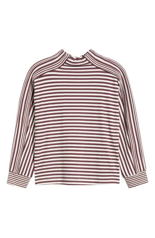 Wit & Wisdom Stripe Mock Neck Rib Top - Wild Plum/off White