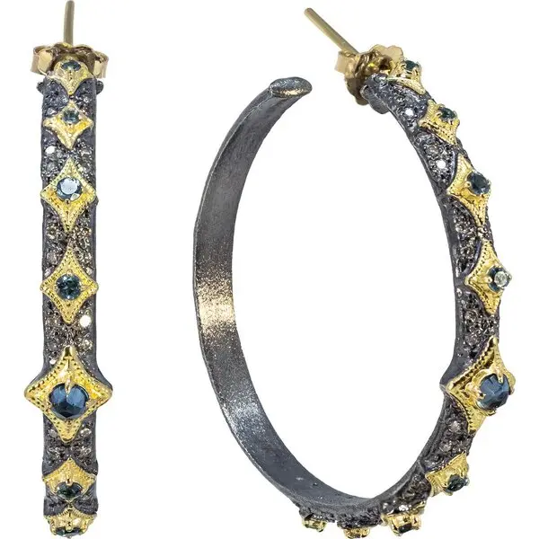 Armenta Hoop Earrings With London Topaz And Diamond - Blue