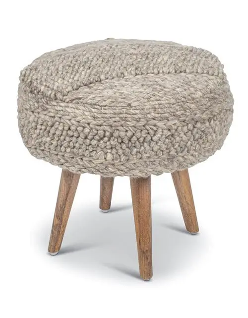 Anaya Textured Oversized Handwoven Stool - Taupe